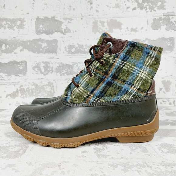 Sperry | Shoes | Sperry Waterproof Green Plaid Wool Lace Up Rain Boot ...